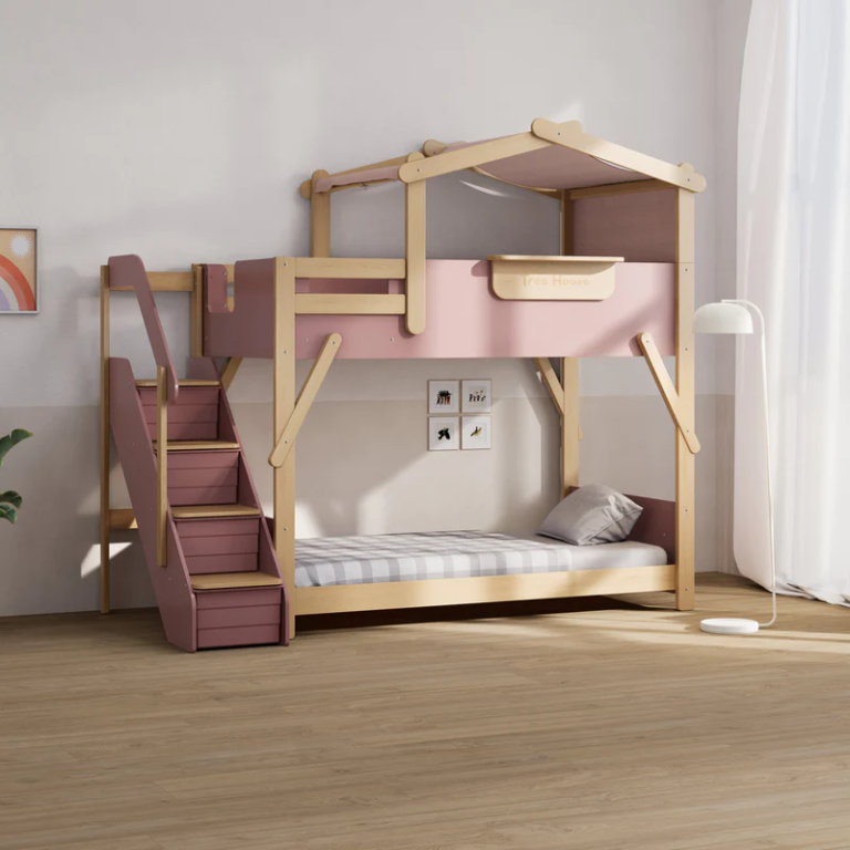 Treehouse King Single Bunk Bed with Roof Frame & Stairs - Piccolo House ...